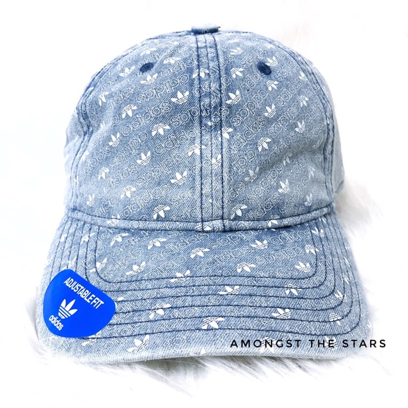 adidas | Accessories | Adidas Washed Denim Monogram Logo Strapback Hat ...